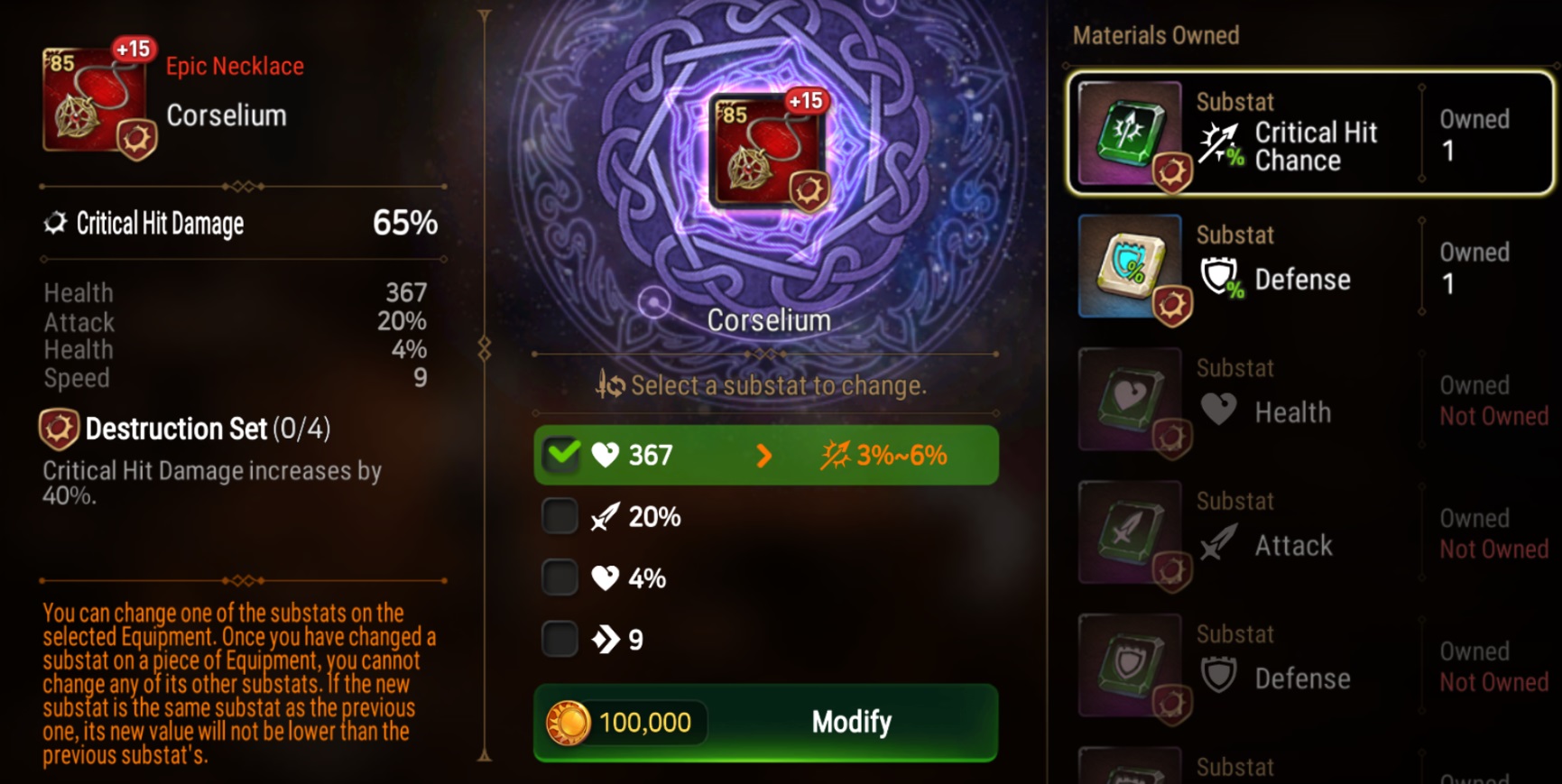 About the gear stat modification feature