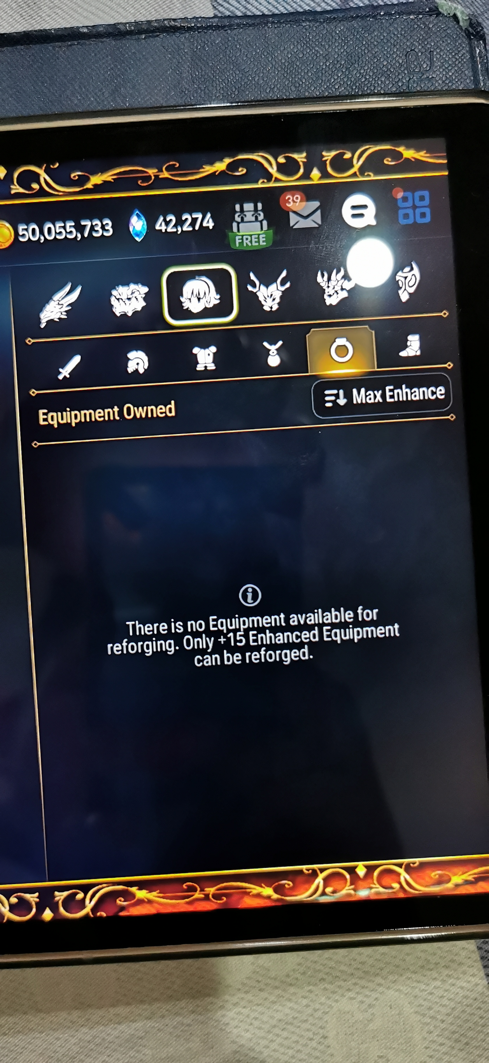 There is an error at equip reforge. Help? Got the answer. It is abyss ...