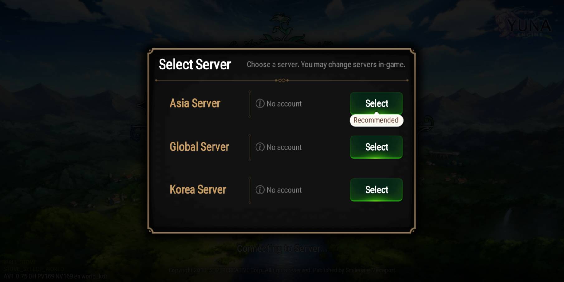 Select server window always show up
