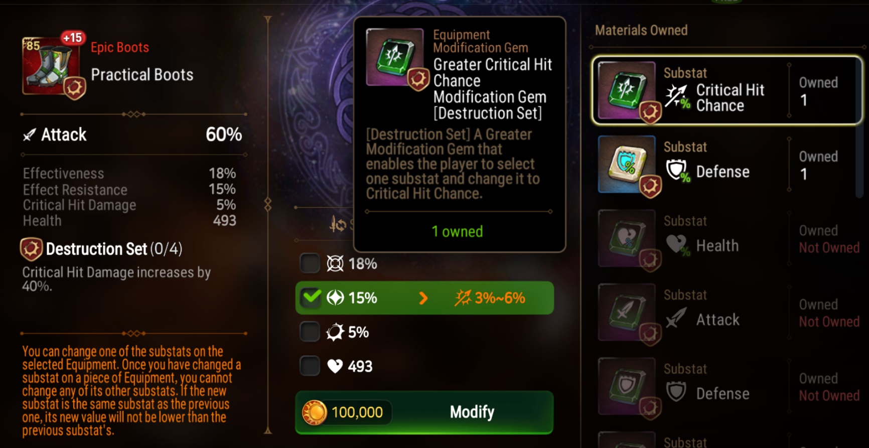 About the gear stat modification feature