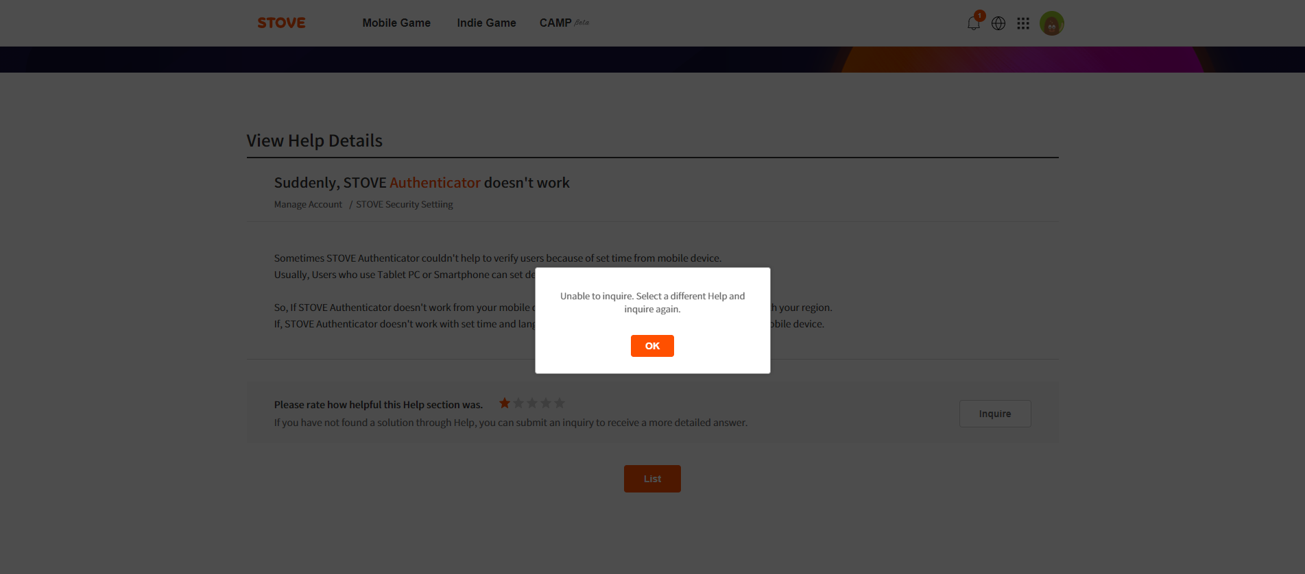 Stove Authentication App Error