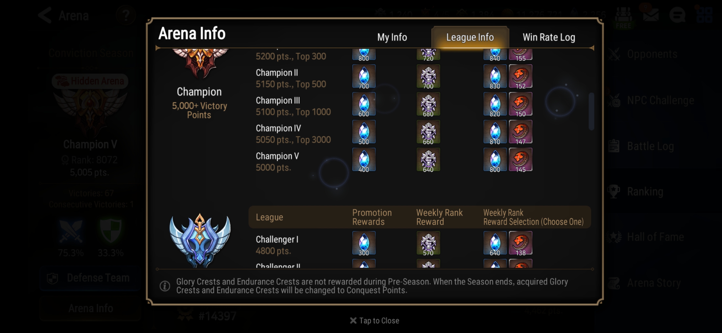 Arena Promotion rank Reward