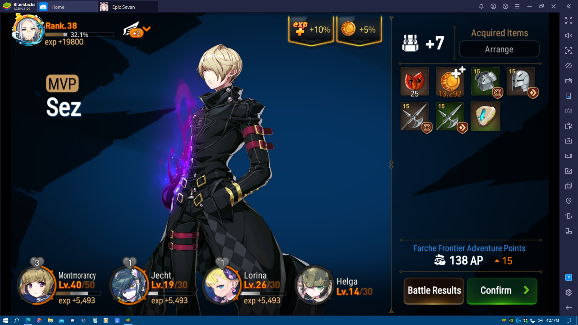 Character not showing exp gain at results screen after area clear.